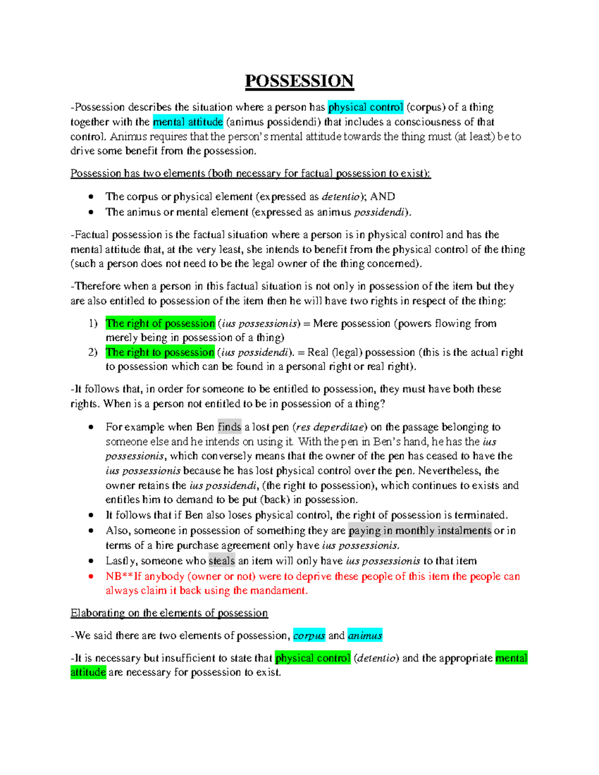 Property Law - Understanding Possession: Corpus and Animus Elements ...