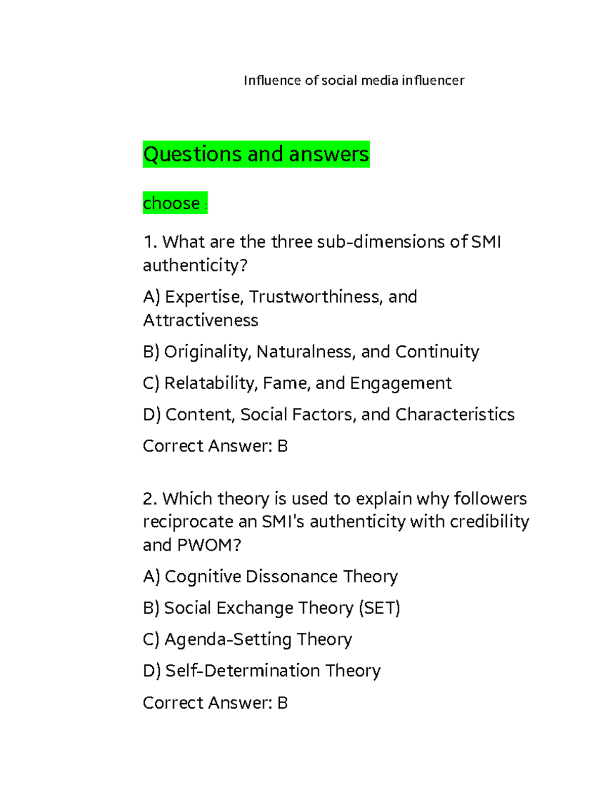 Influence of Social Media Influencer Authenticity: Q&A Insights - Studocu