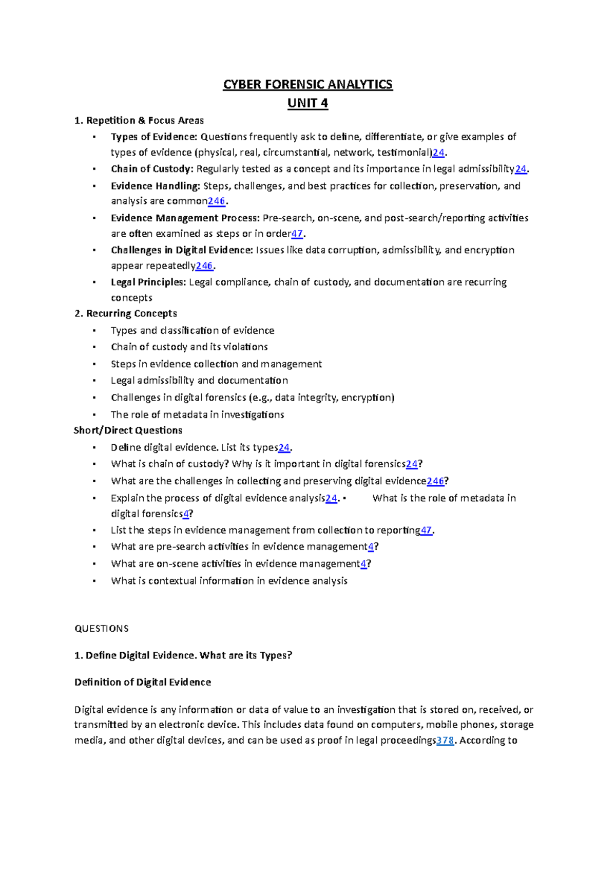 Cyber Forensic U4 - Evidence Collection and Management Notes - Studocu
