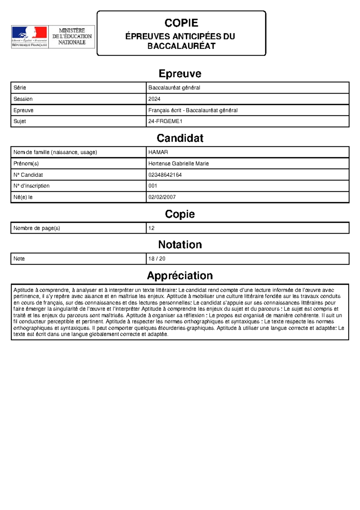 COPIE ÉPREUVES ANTICIPÉES DU BACCALAURÉAT - FRANÇAIS 2024 - Studocu