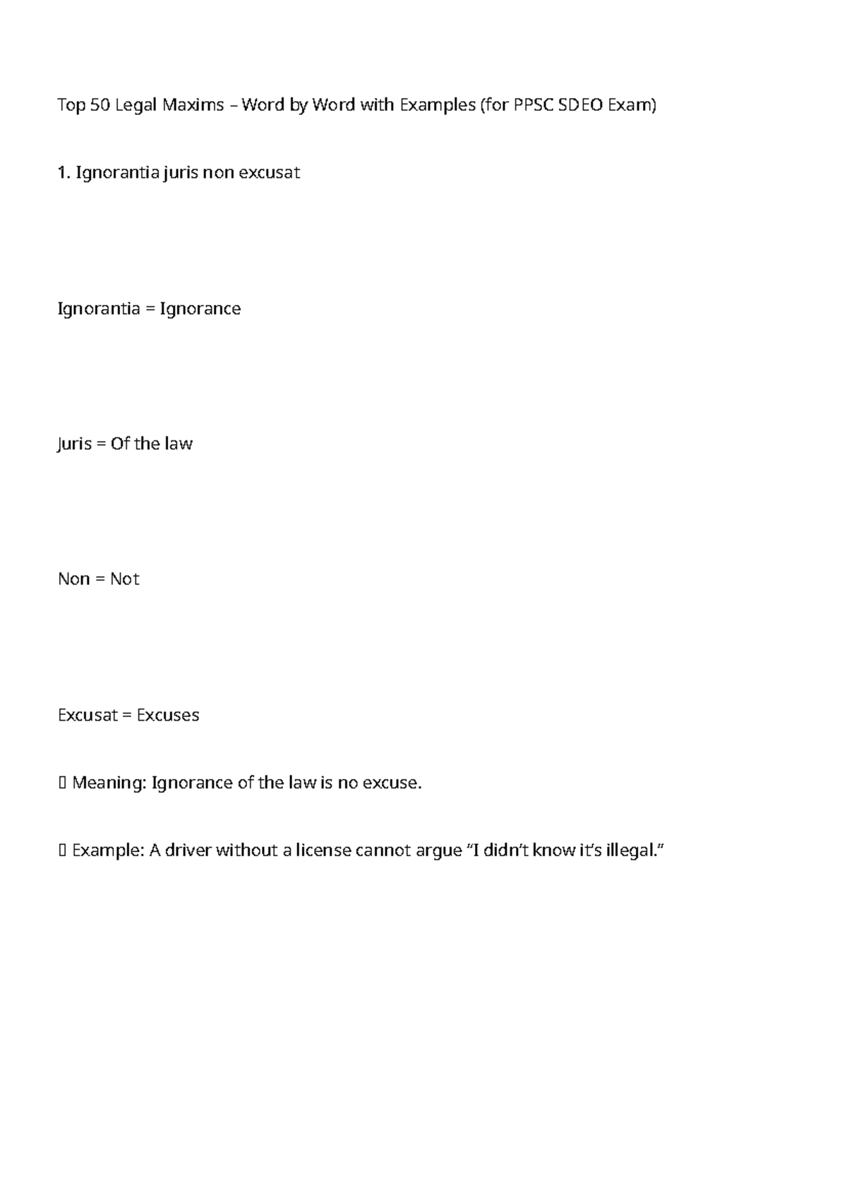 Top 50 Legal Maxims with Examples for PPSC SDEO Exam - Studocu