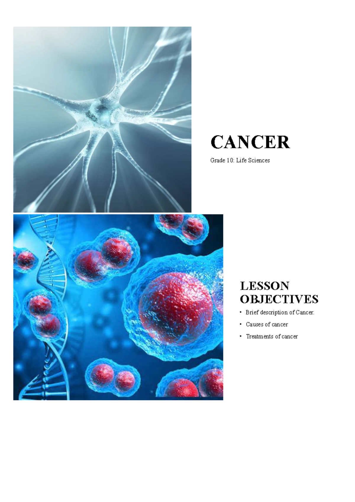 Grade 10 Life Sciences: Cancer Lesson Objectives and Causes - Studocu