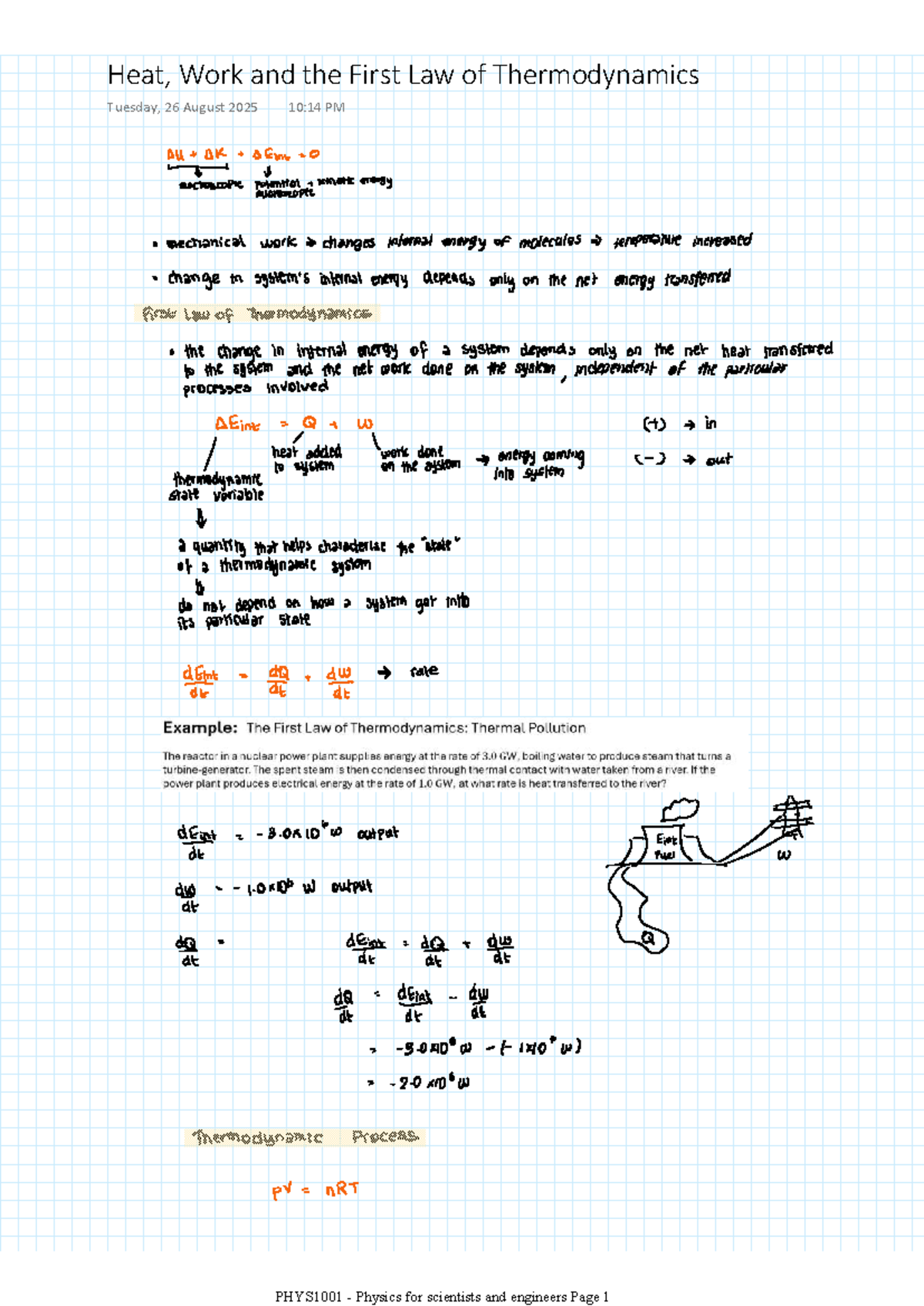 Heat and Thermodynamic 3 - PHYS1001 - Heat, Work and the First Law of ...