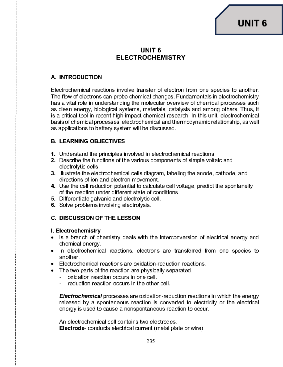 Electrochemistry Fundamentals - CHEMISTRY Unit 6 Notes - Studocu