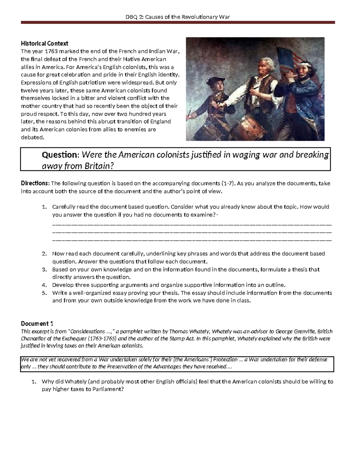 Svetik DBQ: Justification of American Colonists' War Against Britain ...