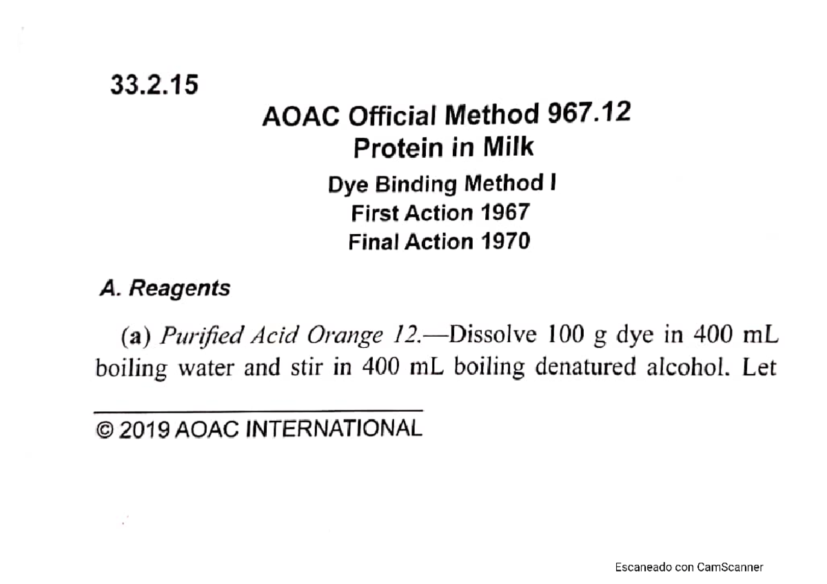 AOAC 967.12 - 975 - Determinación de leche en proteína - 33.2 AOAC ...