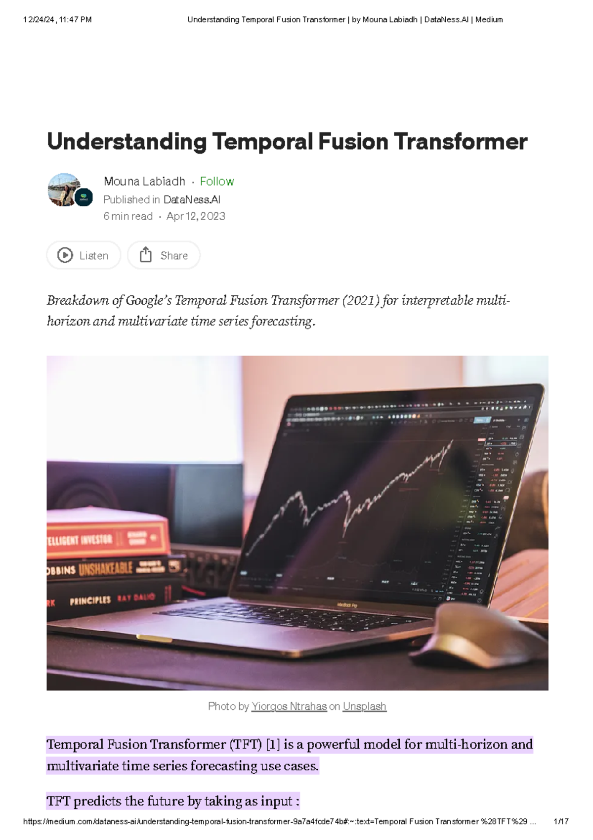 Understanding Temporal Fusion Transformer by Mouna Labiadh Data Ness.AI ...