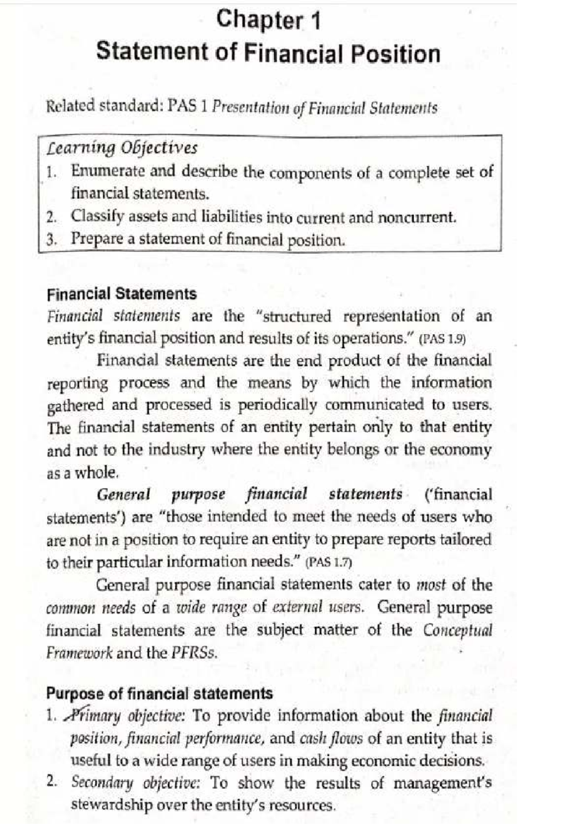Intacc 3: Chapter 1 - Statement of Financial Position Overview - Studocu