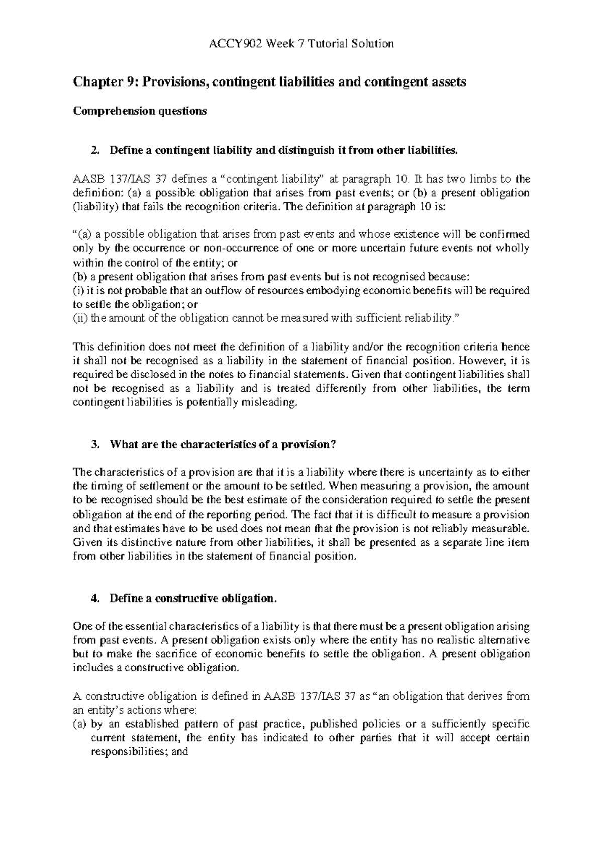 Week 7 Tutorial Solutions: Provisions & Contingent Liabilities Analysis ...