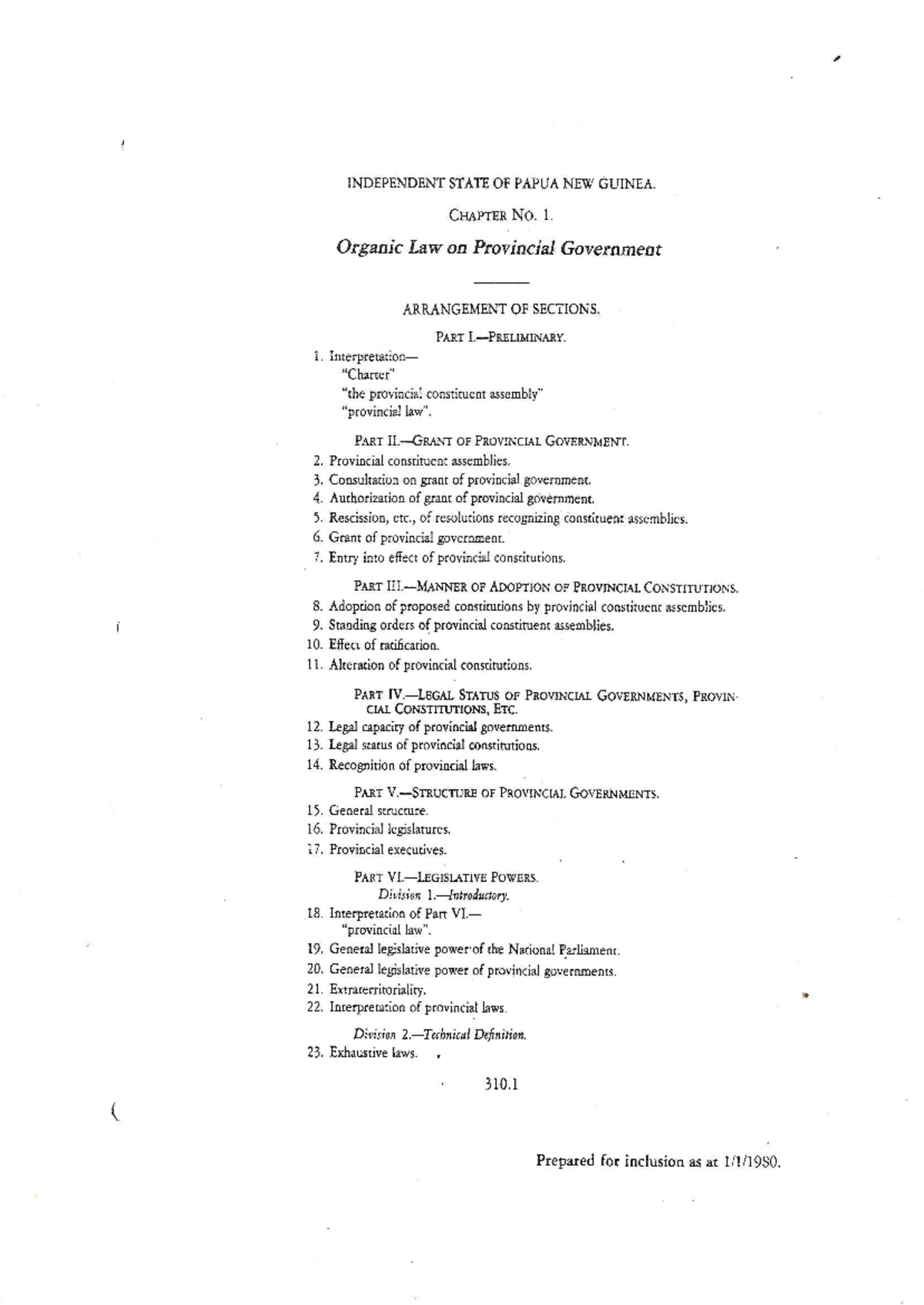 Organic Law on Provincial Government 1976: Chapter 1 Overview - Studocu