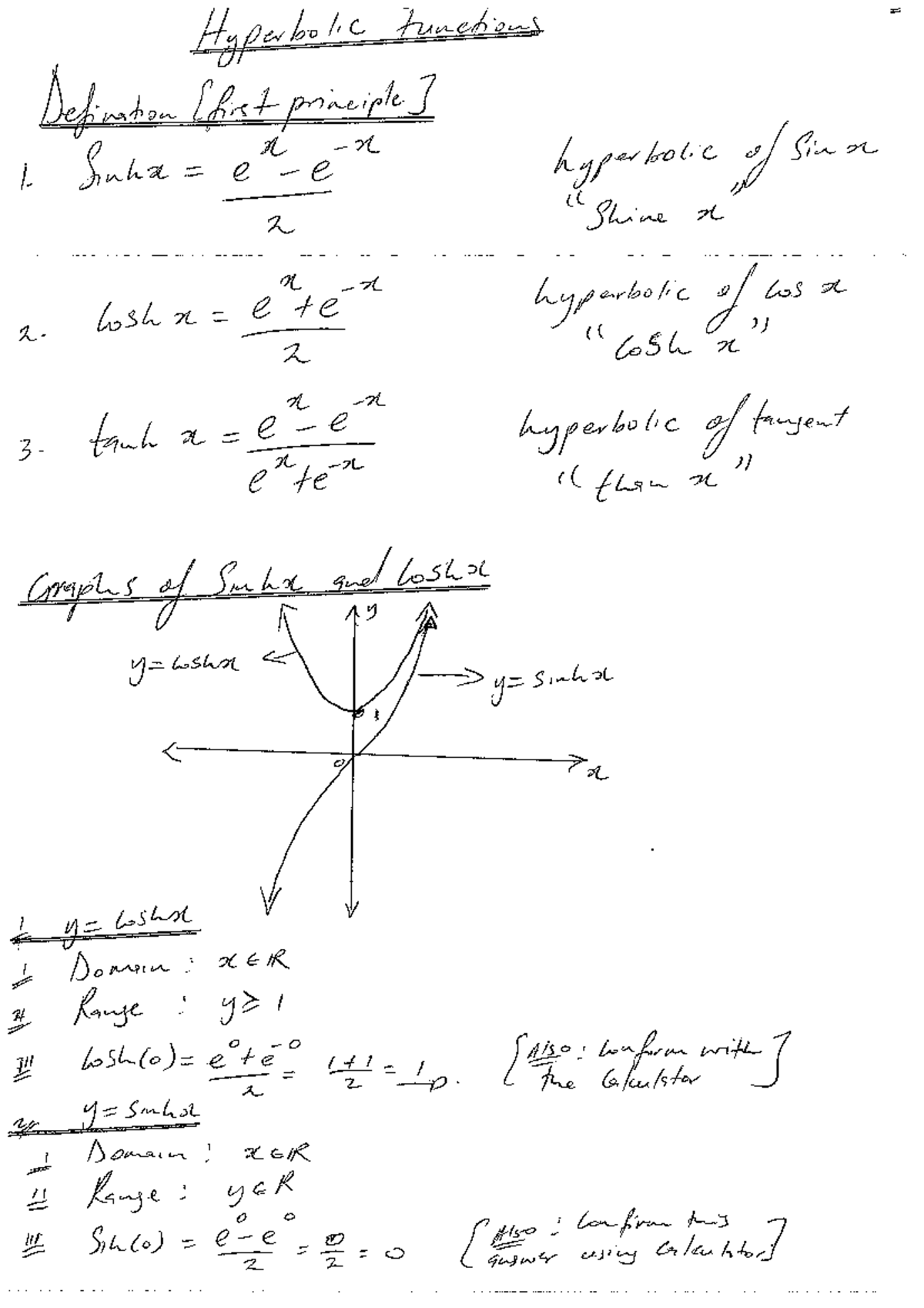 Hyperbolic Functions: Class Notes for Math 11 - Studocu