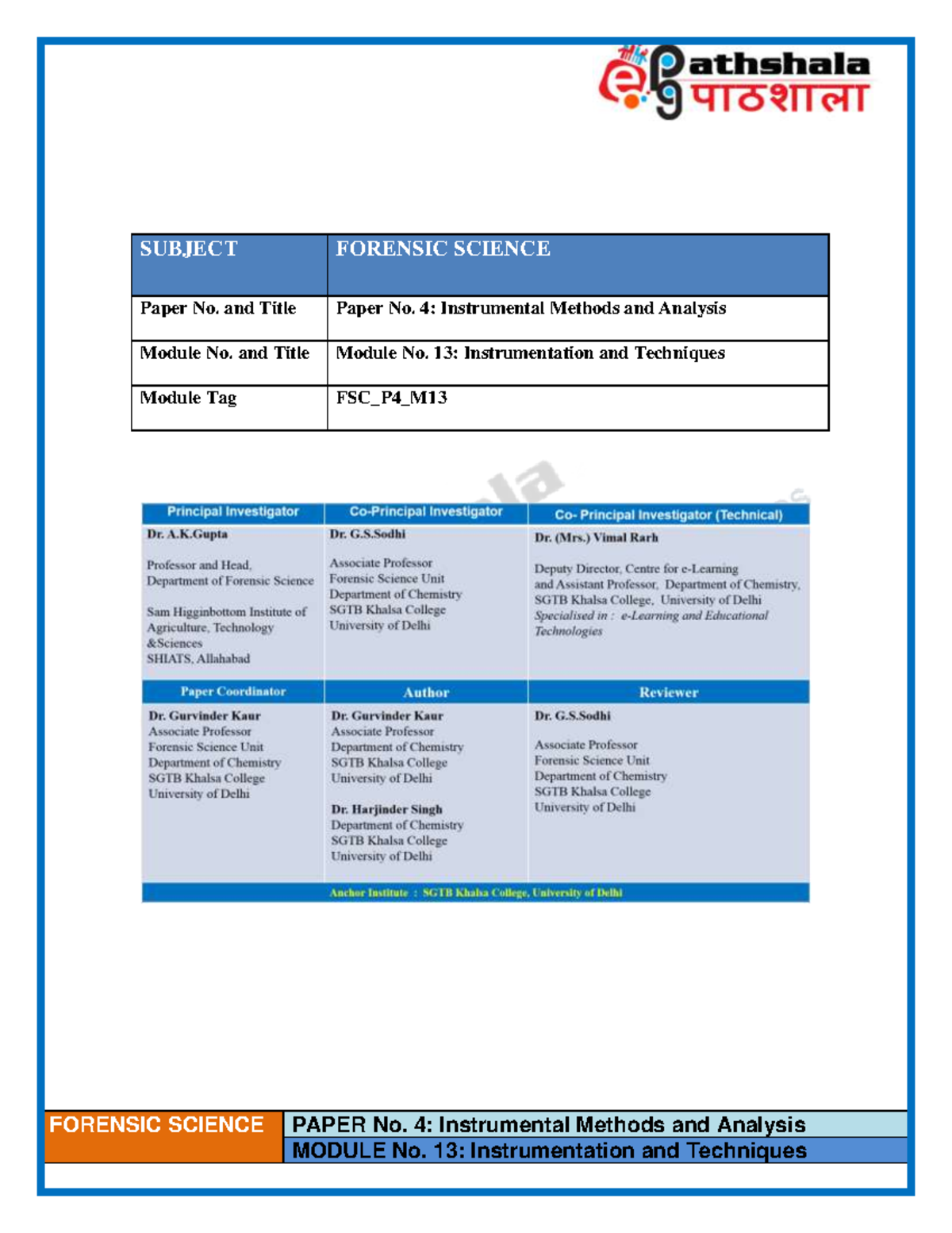 FSC P4 M13: Instrumental Methods & Analysis in Forensic Science - Studocu