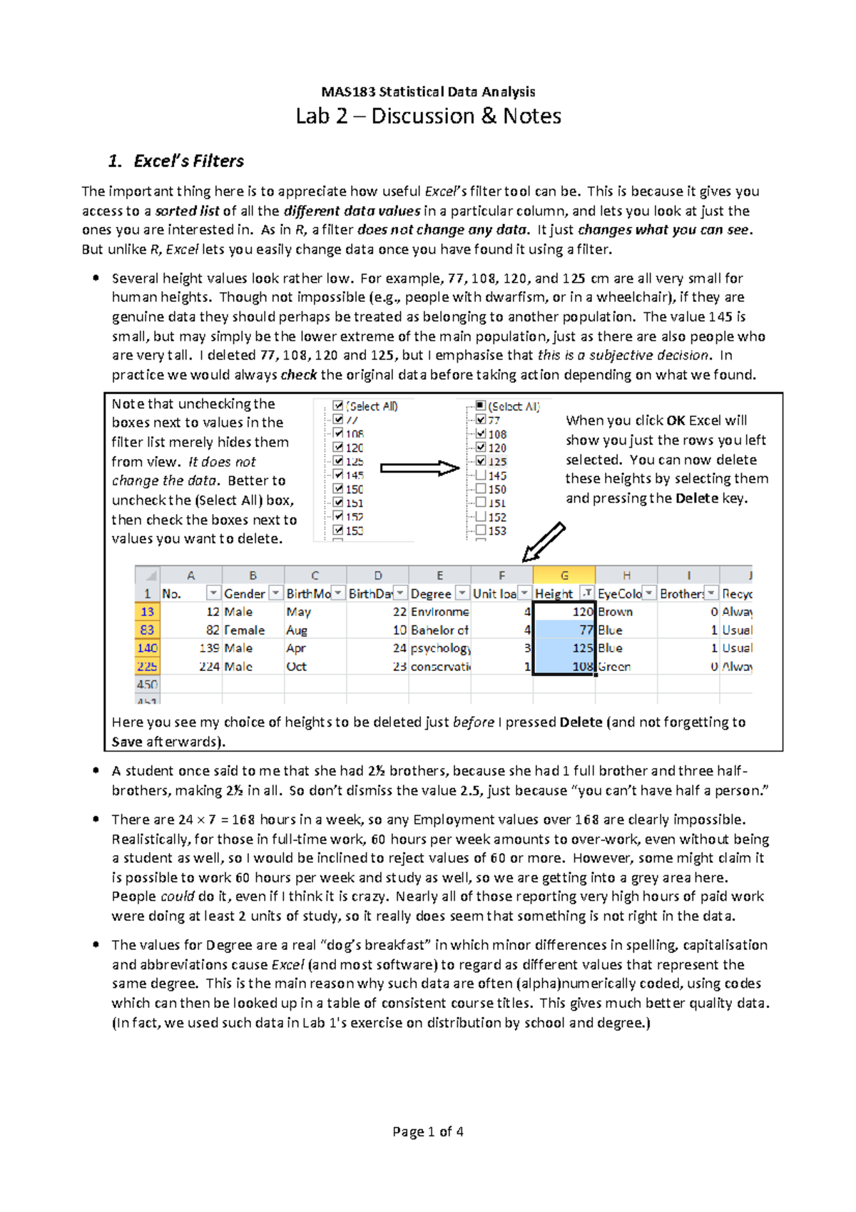 Lab 2 notes - MAS183 Statistical Data Analysis Lab 2 – Discussion ...