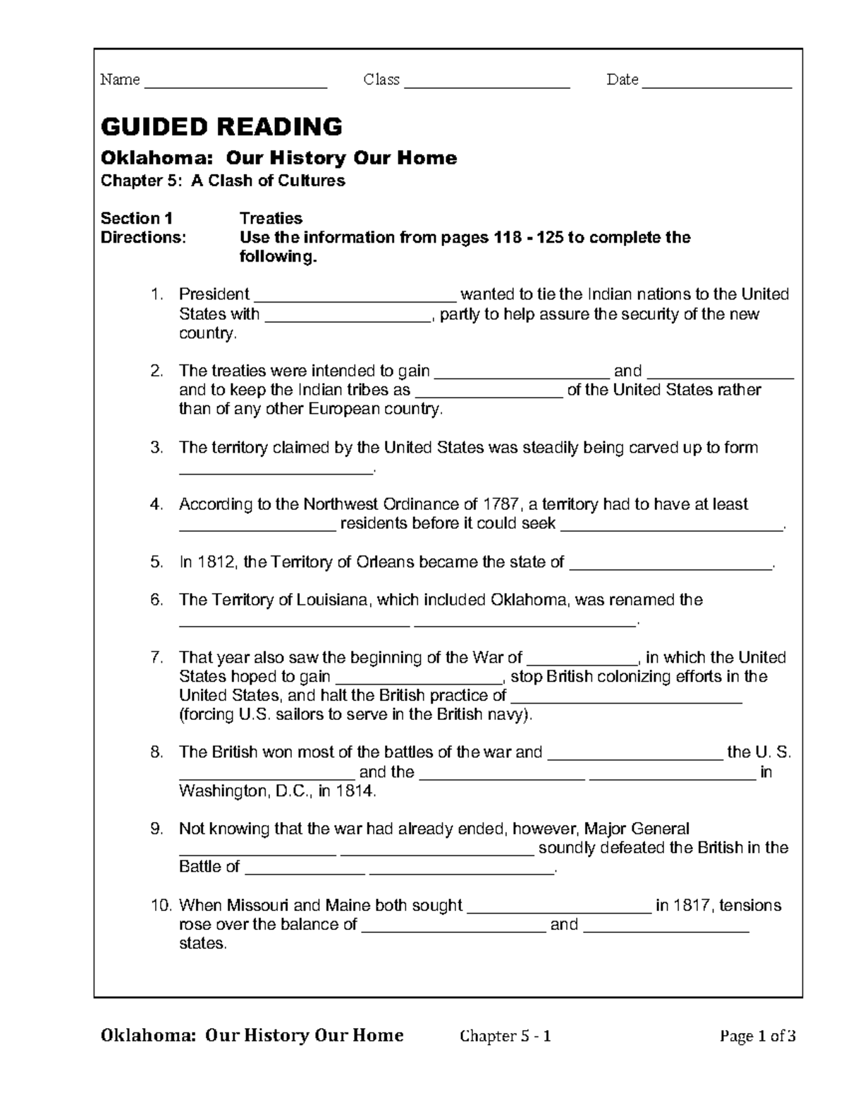Guided Reading Chapter 05 Section 1 - Name ______________________ Class