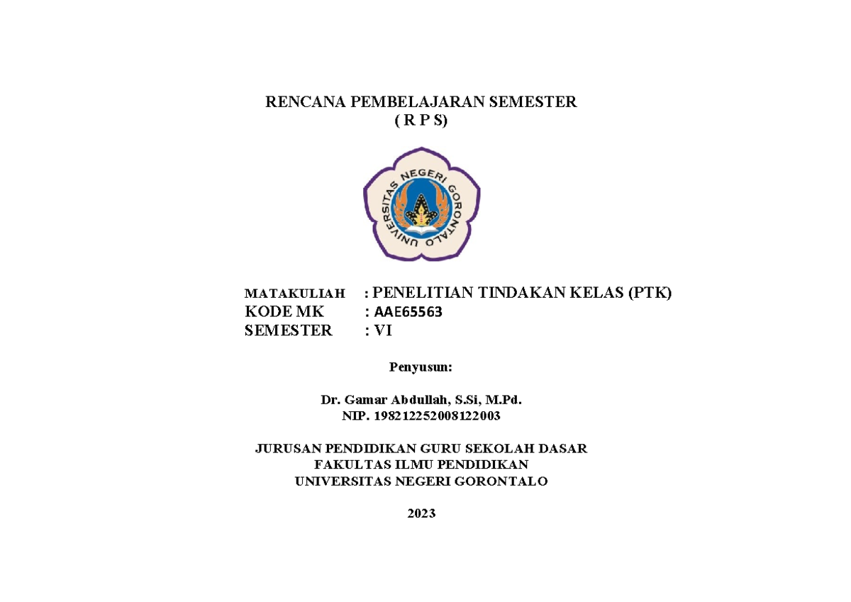RPS PTK AAE65563 - Rencana Pembelajaran Semester Penelitian Tindakan ...