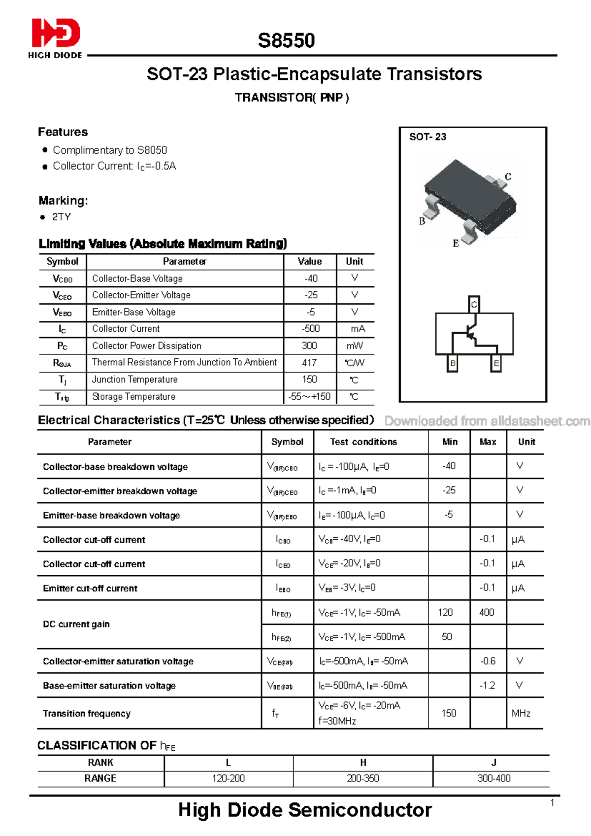S8550 Transistor Features and Characteristics Overview - Studocu