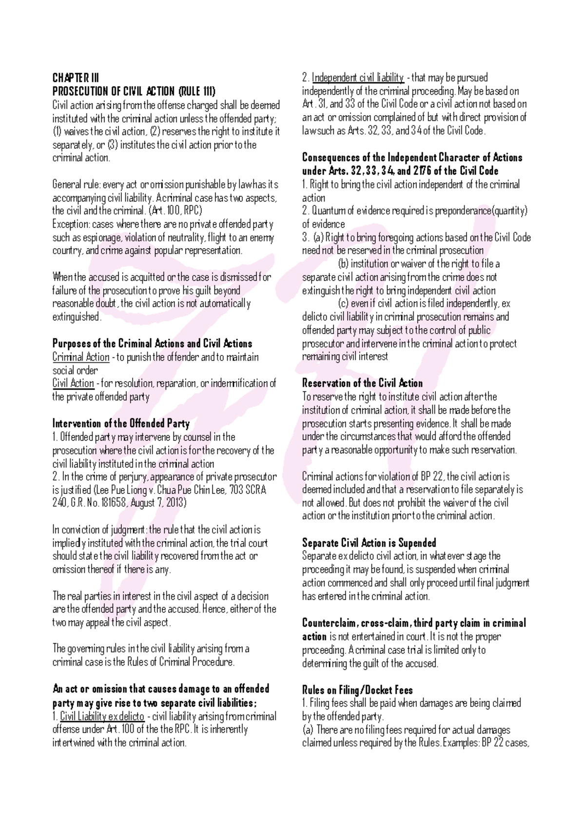 Prosecution of Civil Action Under Rule 111: An Overview - Studocu