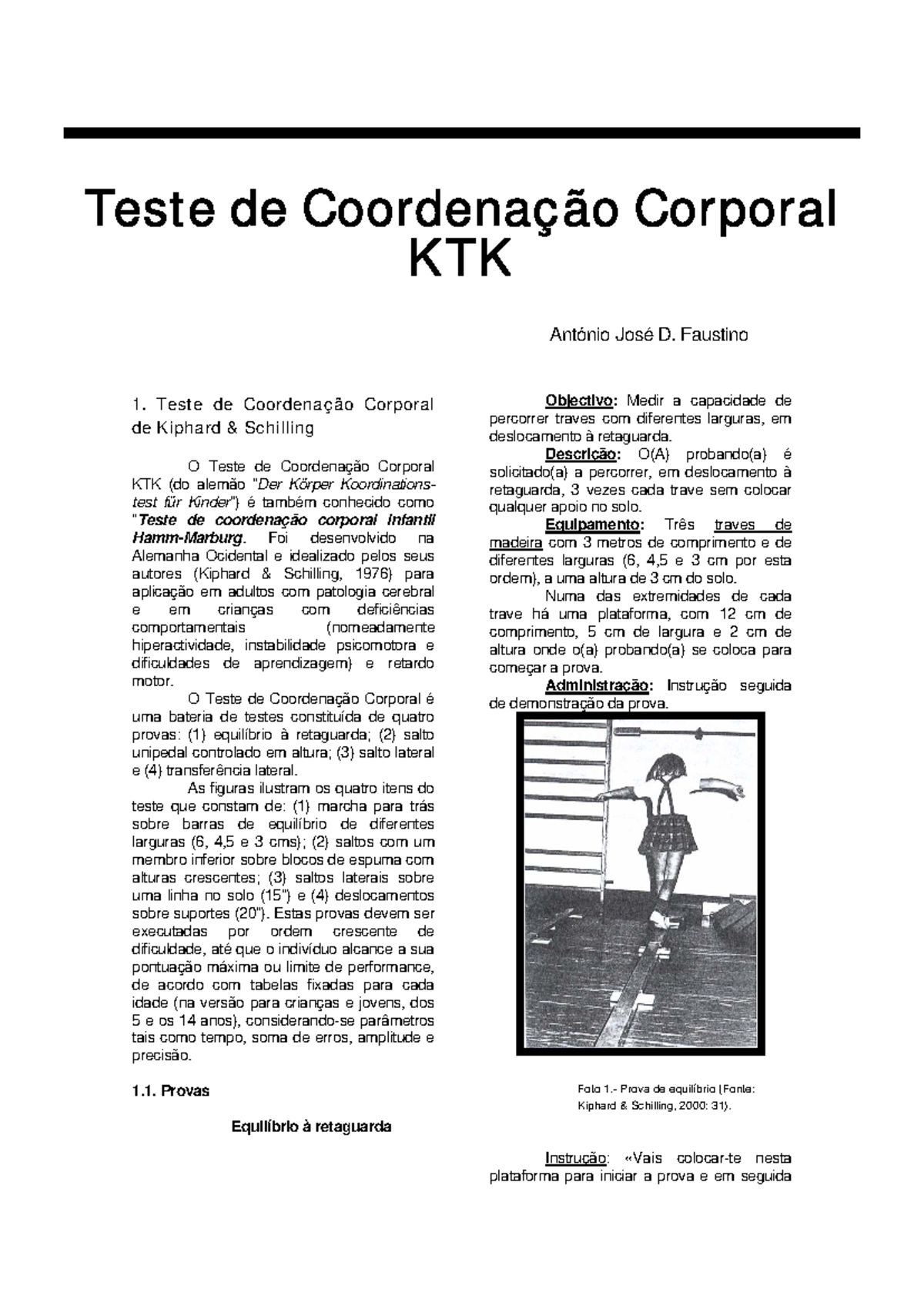 KTK Manual: Protocolo do Teste de Coordenação Corporal - Studocu