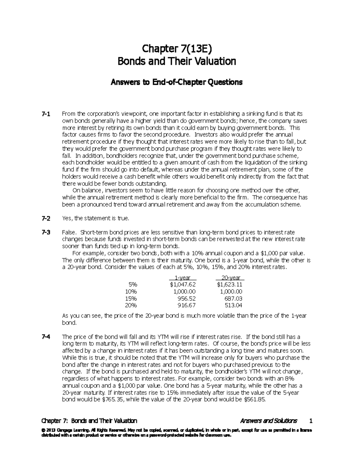 Chapter 7: Bonds and Their Valuation - Complete Answers & Solutions ...