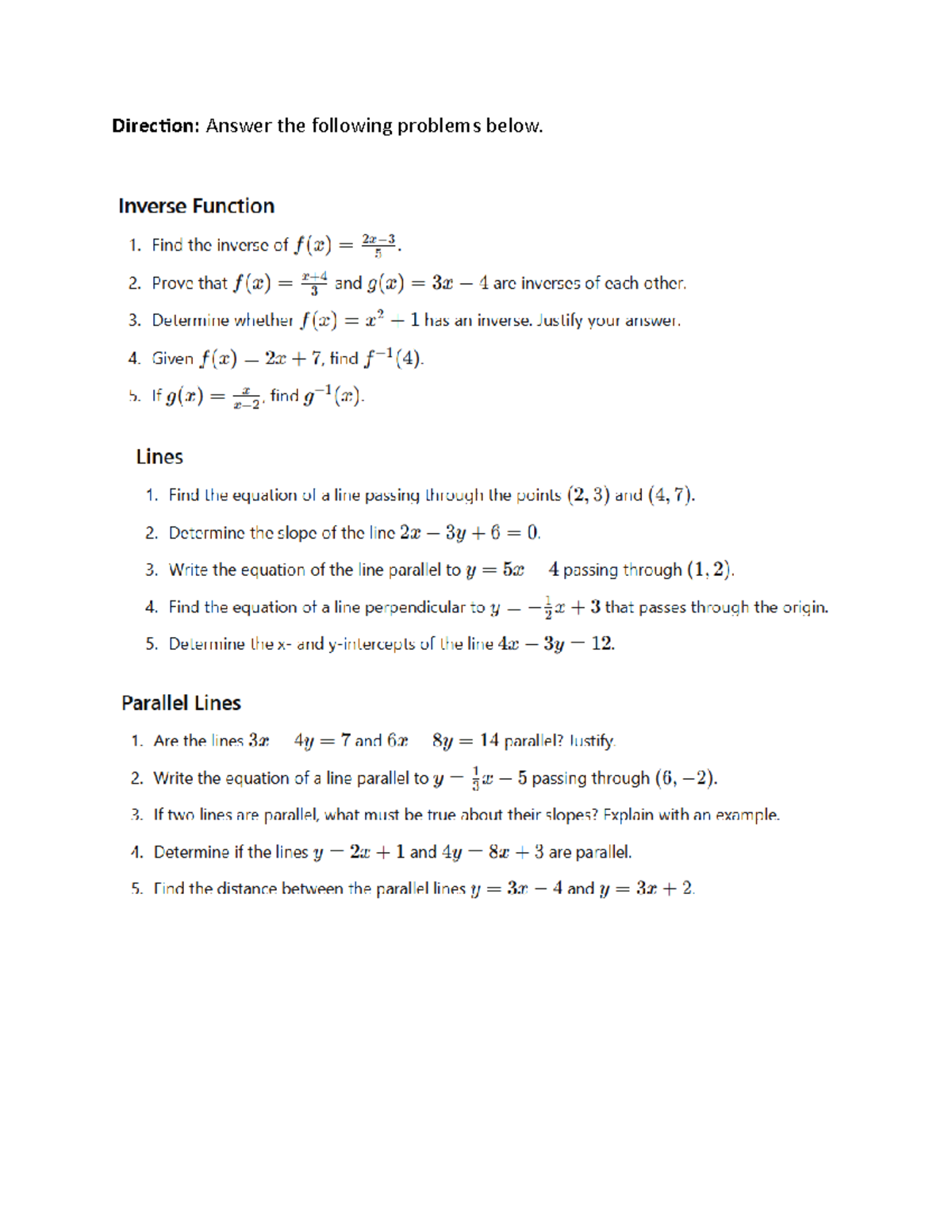 Calculus 1 Plates - Practice problems - Direction: Answer the following ...