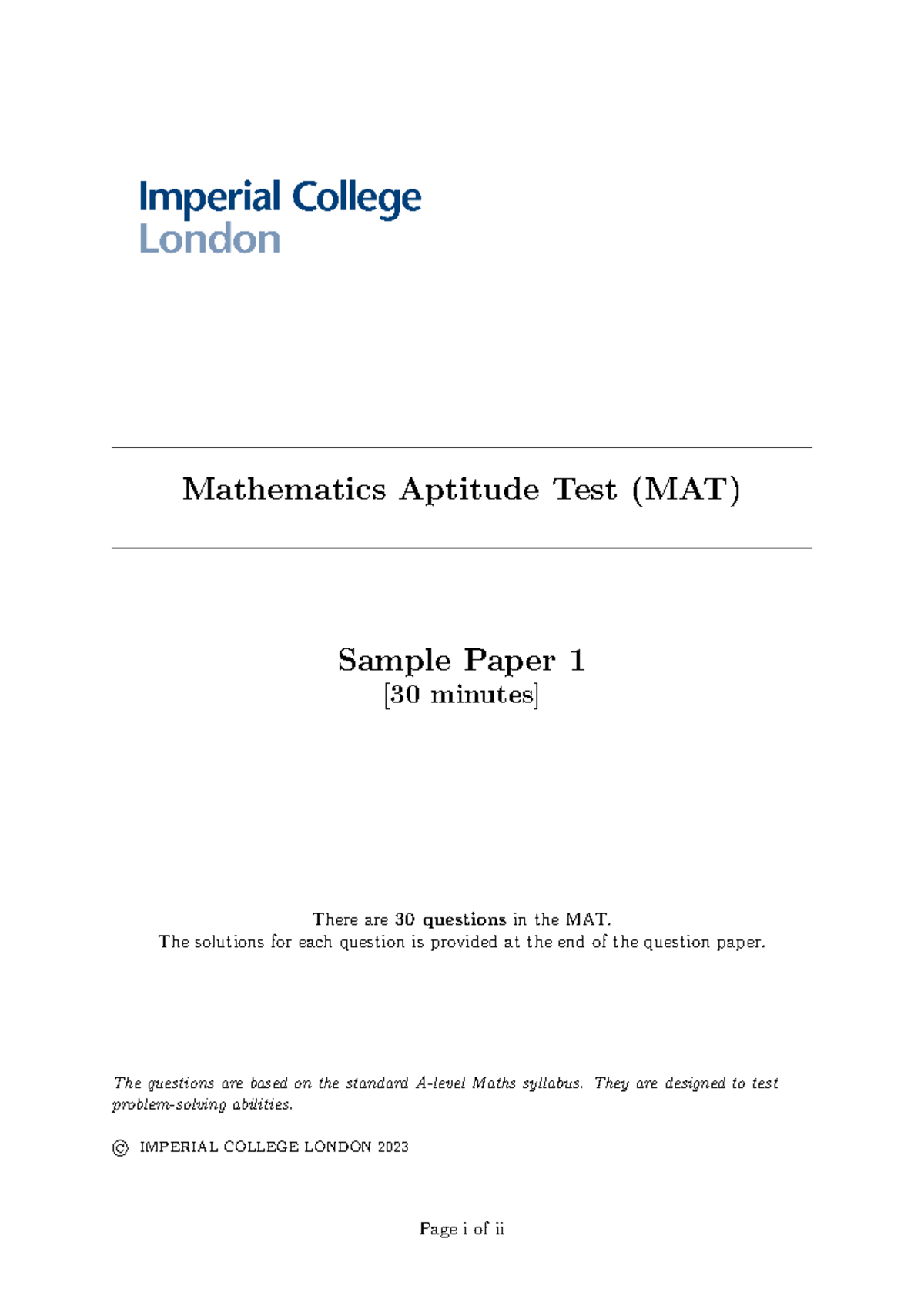 MAT Mathematics Aptitude Test Sample Paper 1 with Solutions - Studocu