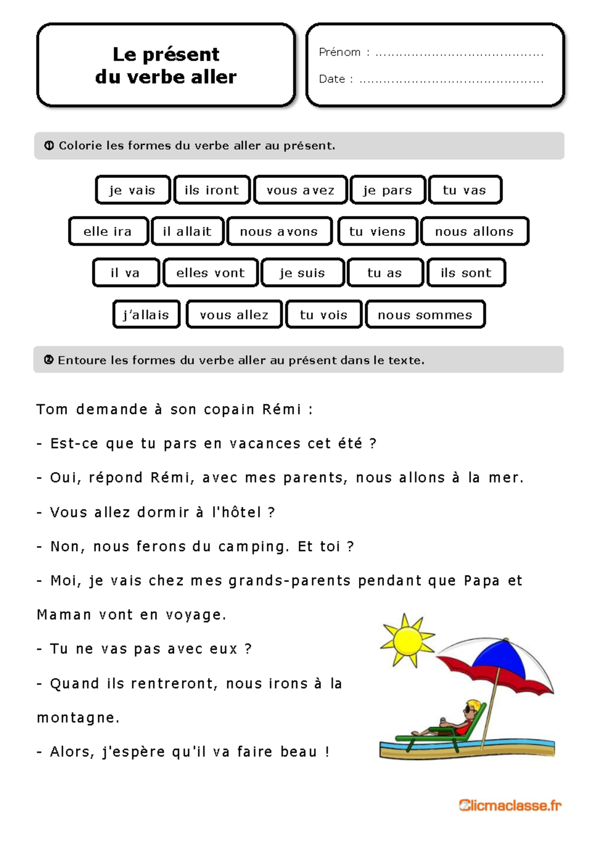 Présent du verbe aller - Exemples et Exercices pratiques - Studocu