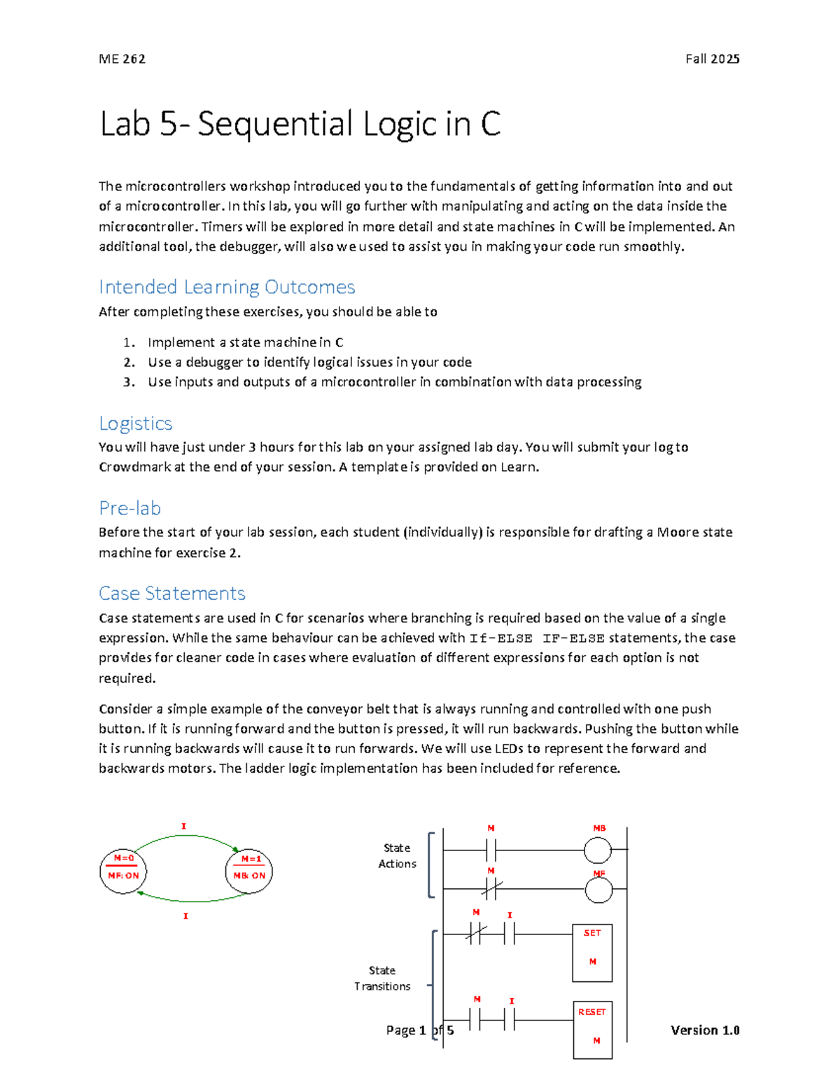 ME 262 Fall 2025 Lab: Implementing State Machines in C - Studocu