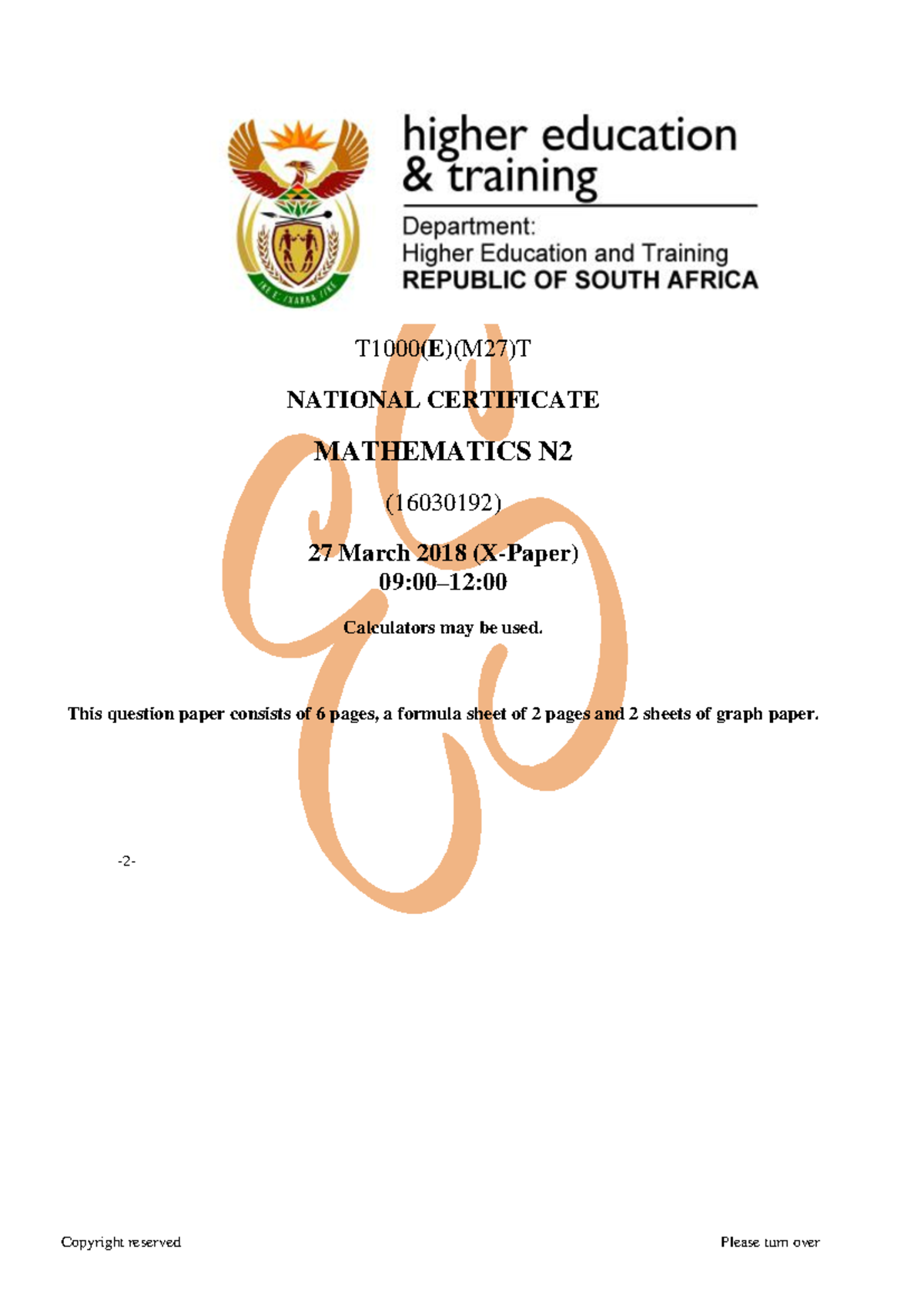 Mathematics N2 Question Paper (16030192) - April 2018 Exam - Studocu