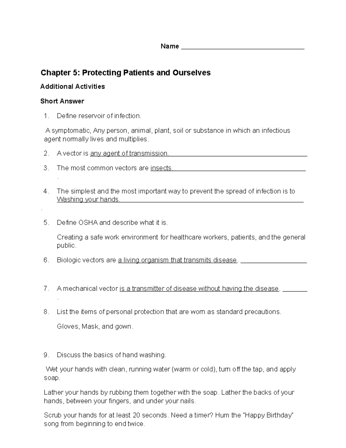 Module 5 | Protecting Patients and Ourselves Worksheet - Name Chapter 5 ...
