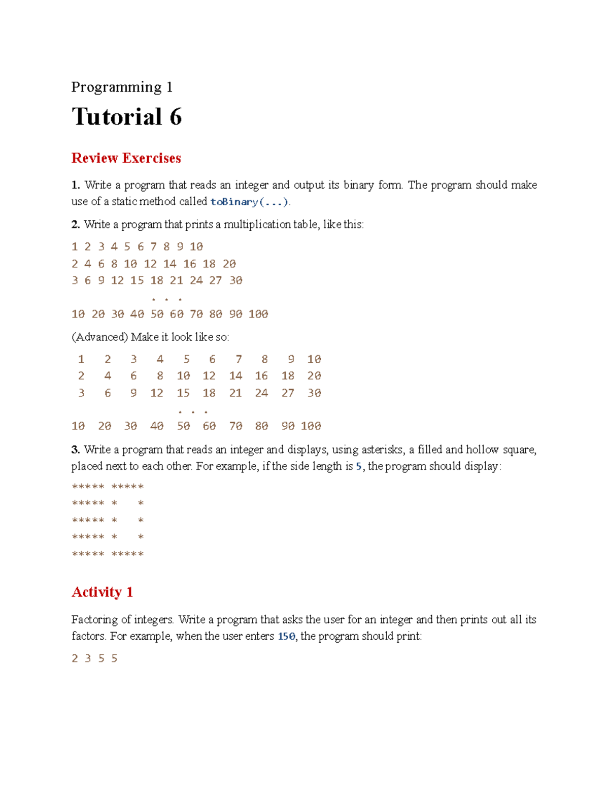 SRDTFYGIUULIKJH - Programming 1 Tutorial 6 Review Exercises 1. Write a ...