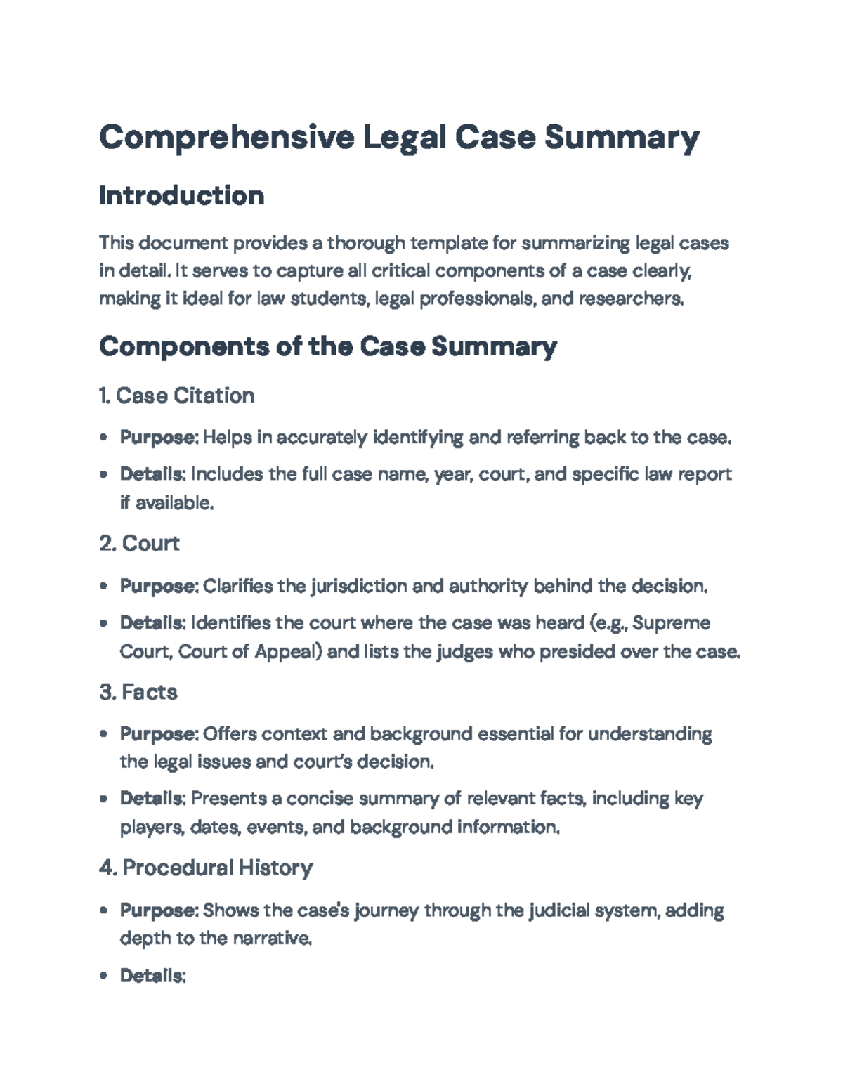 Comprehensive Legal Case Summary Template for Law Students - Studocu