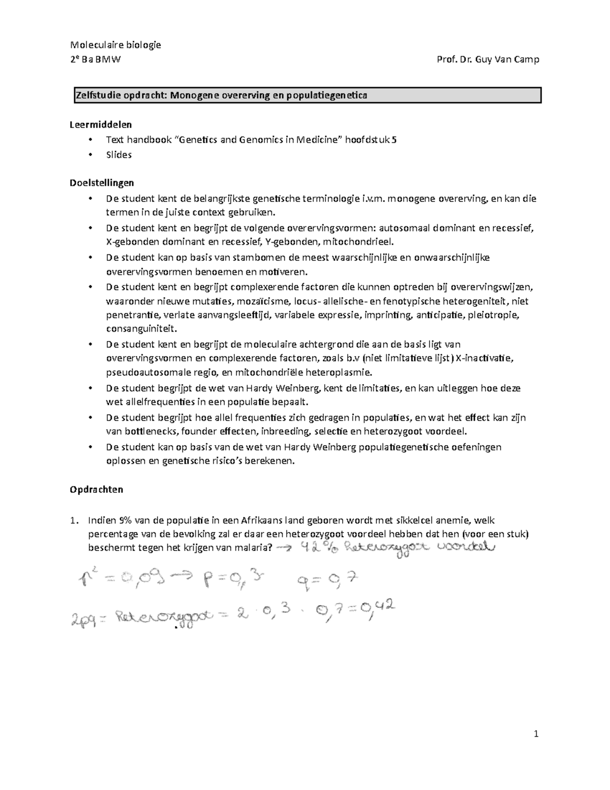 ZSO7 Final Exam Overerving: Monogene Genetica en Populatiegenetica ...