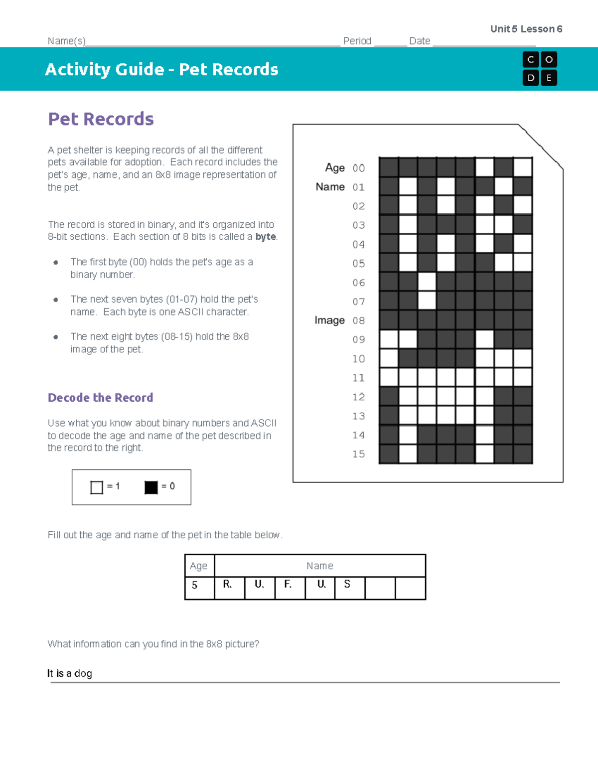 Kami Export - Leah Coker - U5L06 - Activity Guide: Pet Records - Studocu