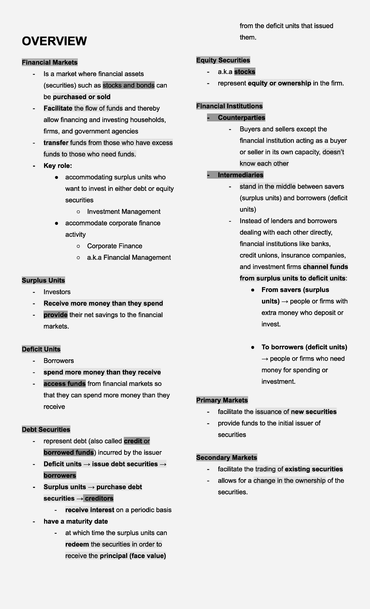 Financial Markets Overview: Equity & Debt Securities Insights - Studocu
