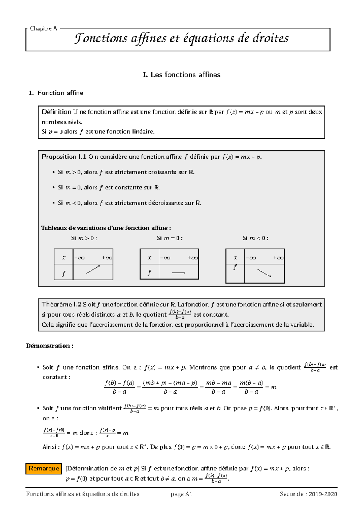 Cours Seconde - Chapitre sur les Fonctions Affines et Droites - Studocu
