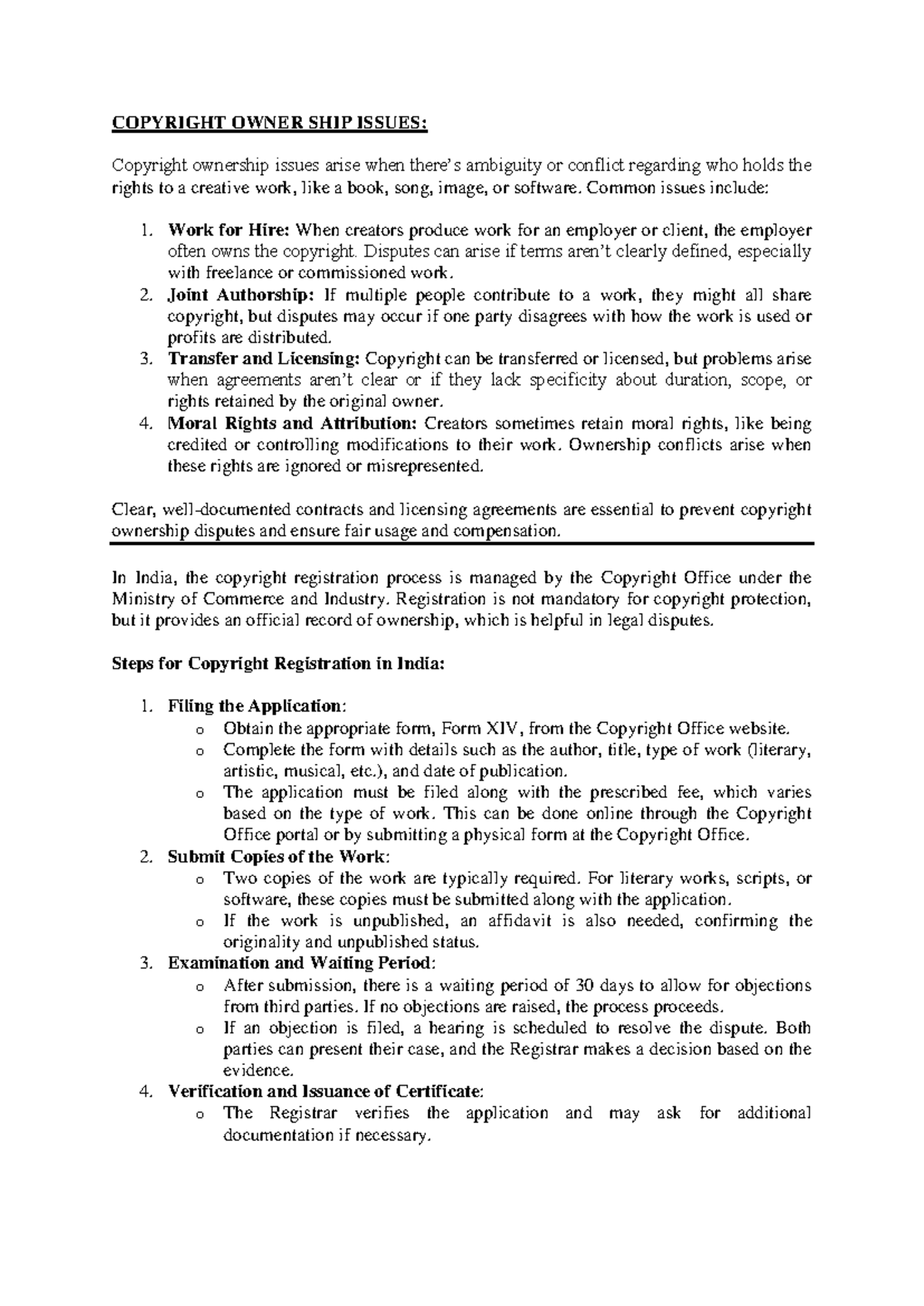 Unit-3 Copyright Ownership & Infringement Issues - Notes - Studocu