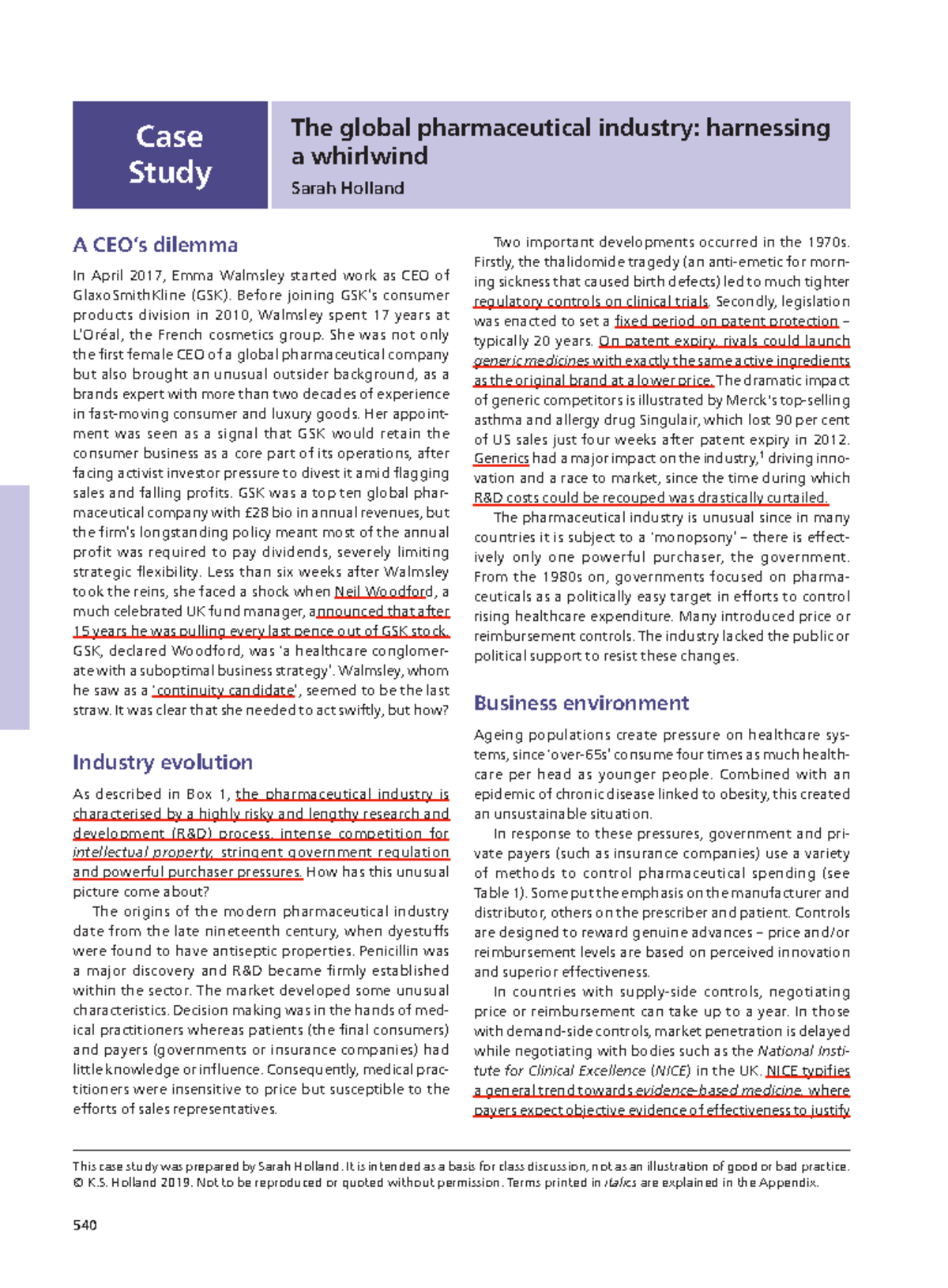 GSK - caso sottolineato - Case Study The global pharmaceutical industry ...
