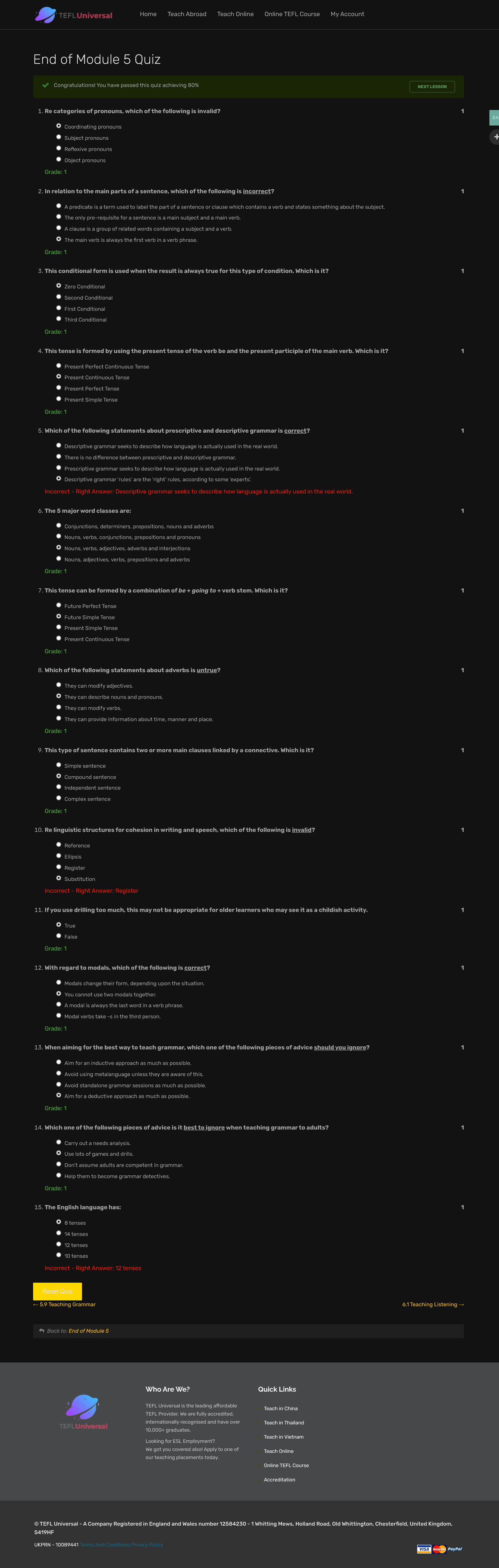 End of Module 5 Quiz - TEFL Universal (Achieved 80% Pass) - Studocu