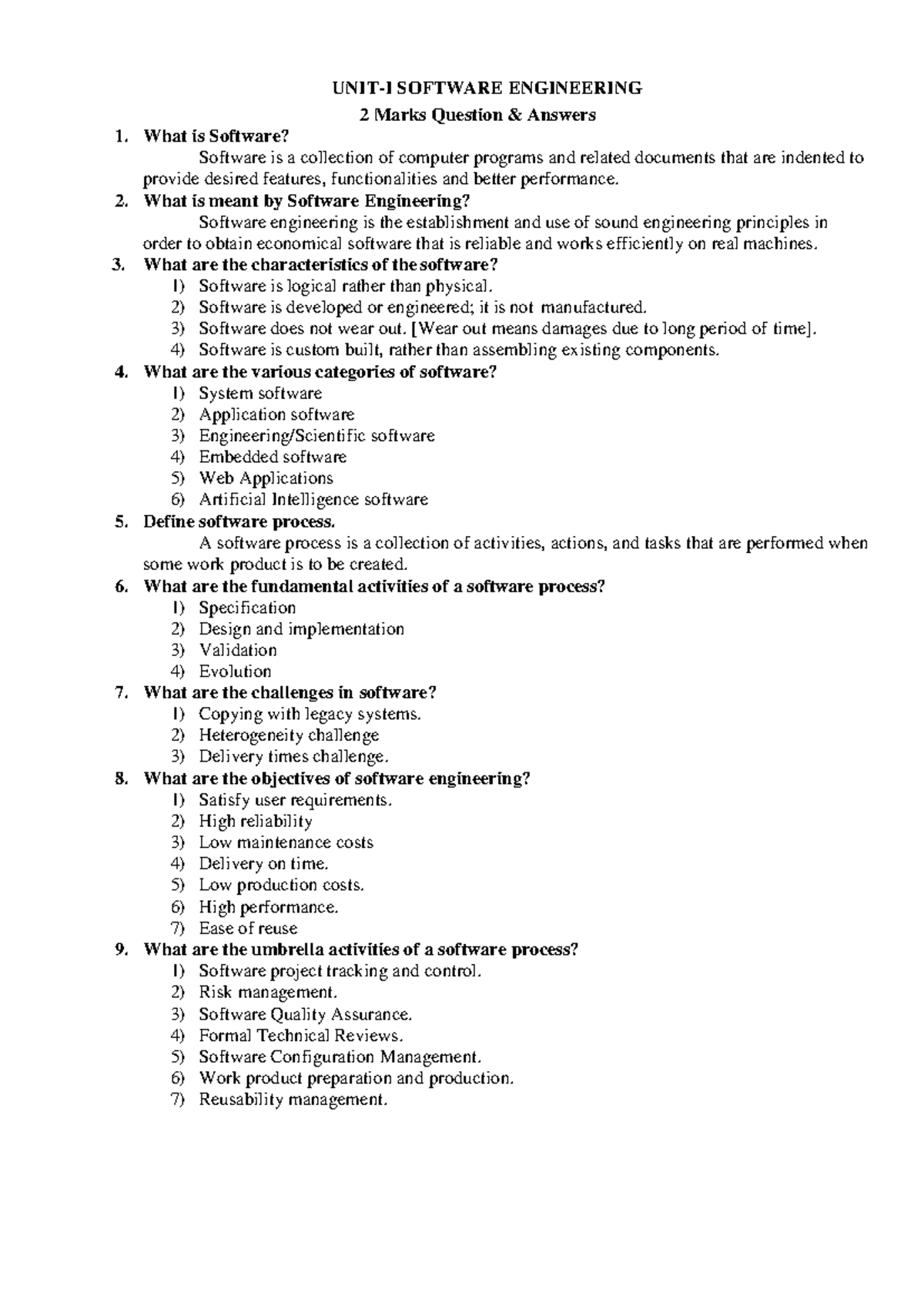 UNIT-1 2MARK Question Answer - UNIT-I SOFTWARE ENGINEERING 2 Marks ...
