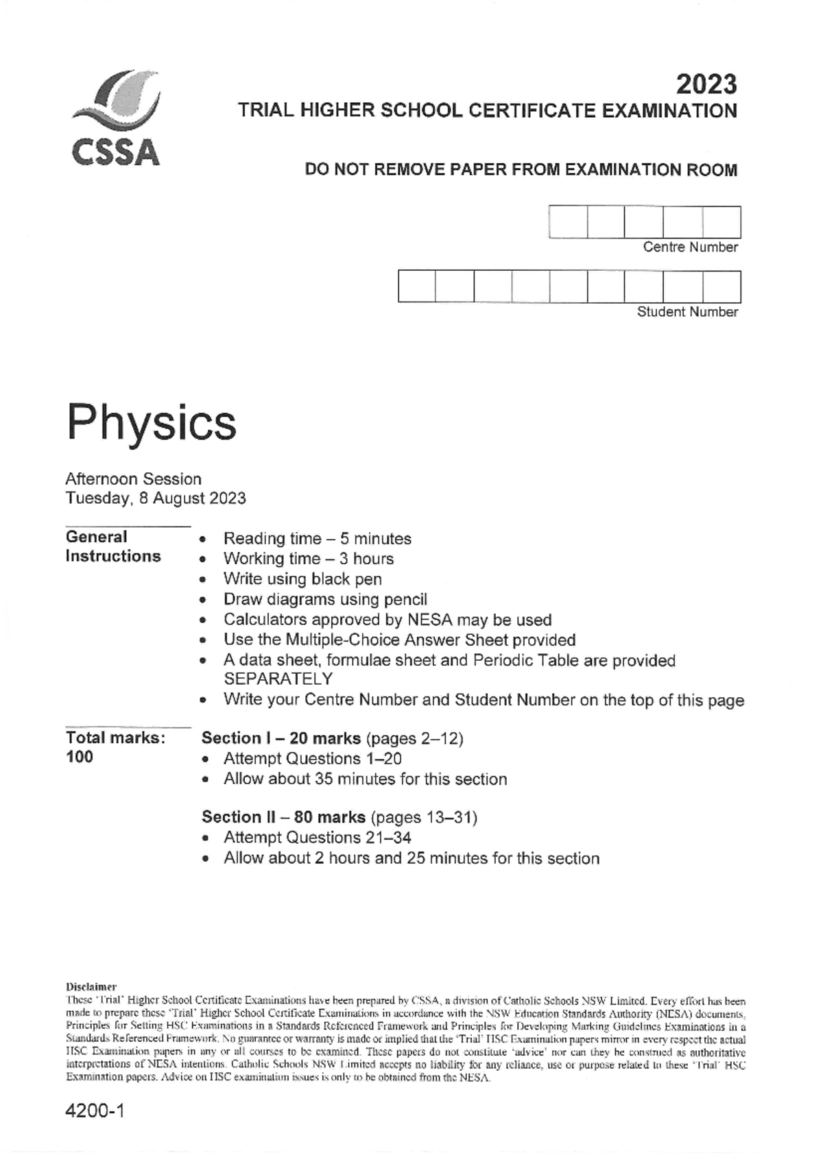 2023 CSSA Physics Trial Exam Questions & Solutions - Studocu