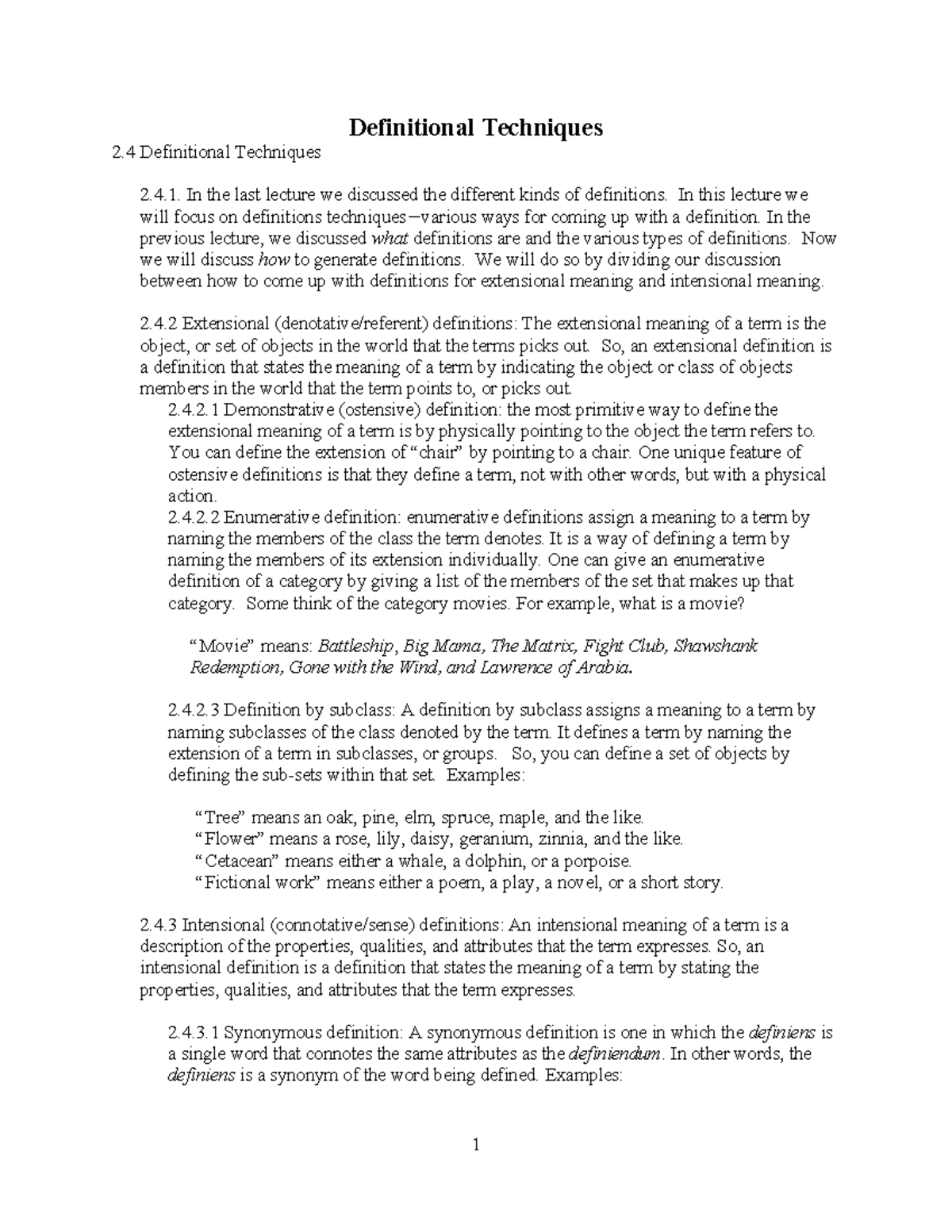 2.4 Definitional Techniques: Understanding Extensional and Intensional ...