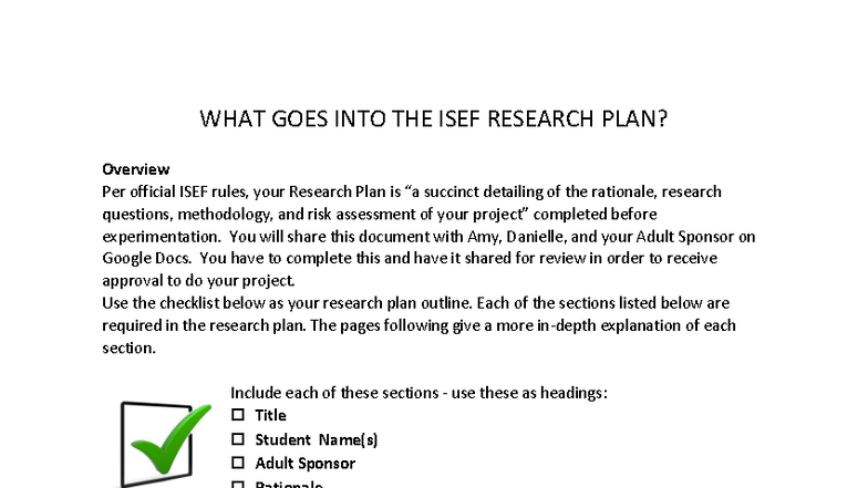 ISEF Research Plan Guidelines: Essential Components and Tips - Studocu