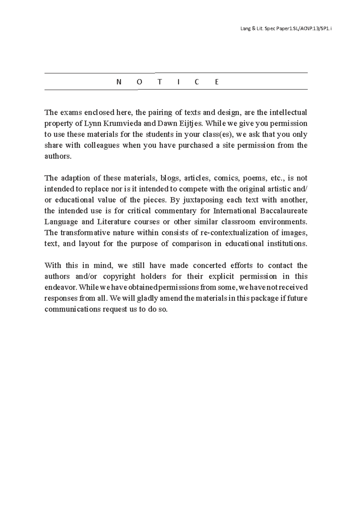 IB Language and Literature SL Mock Paper 1 & Marking Notes - Studocu