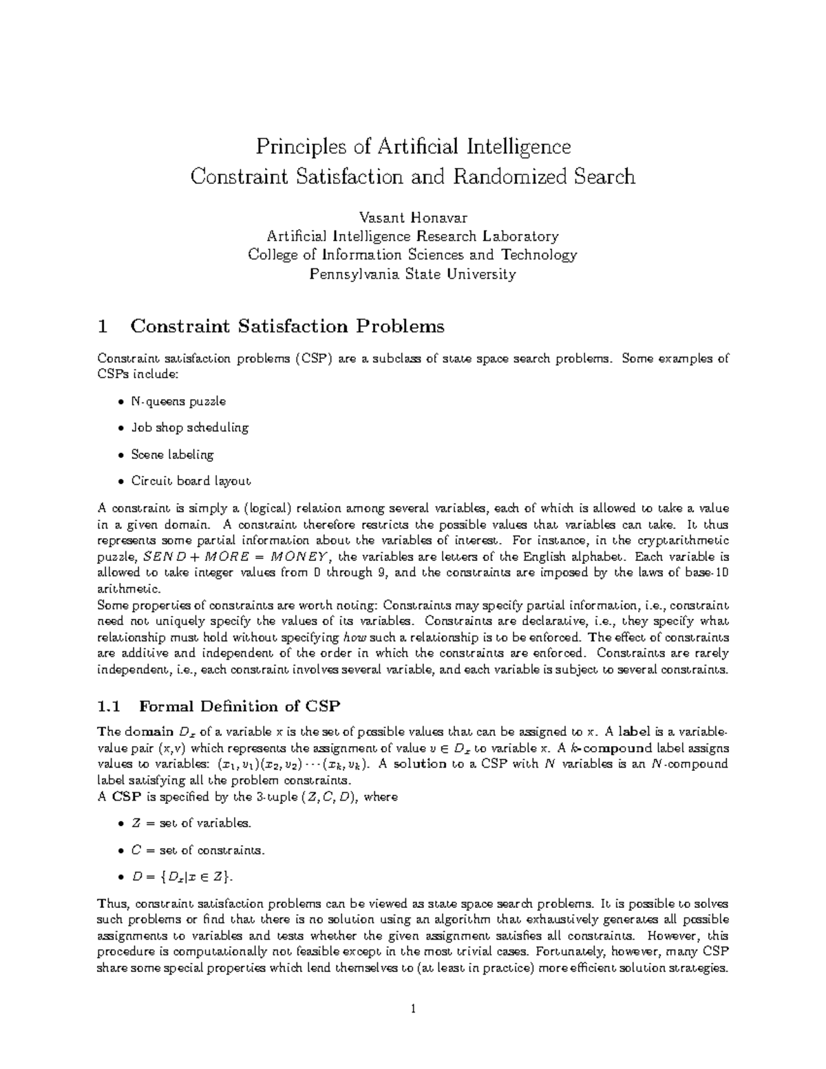 Handout 4 - DSAFASD - Principles of Artificial Intelligence Constraint ...