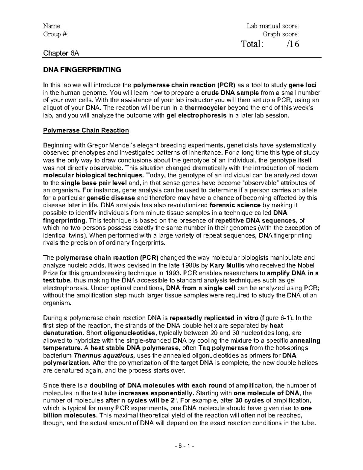 Biology 202 Lab Manual: DNA Fingerprinting & Genotyping D1S80 - Studocu