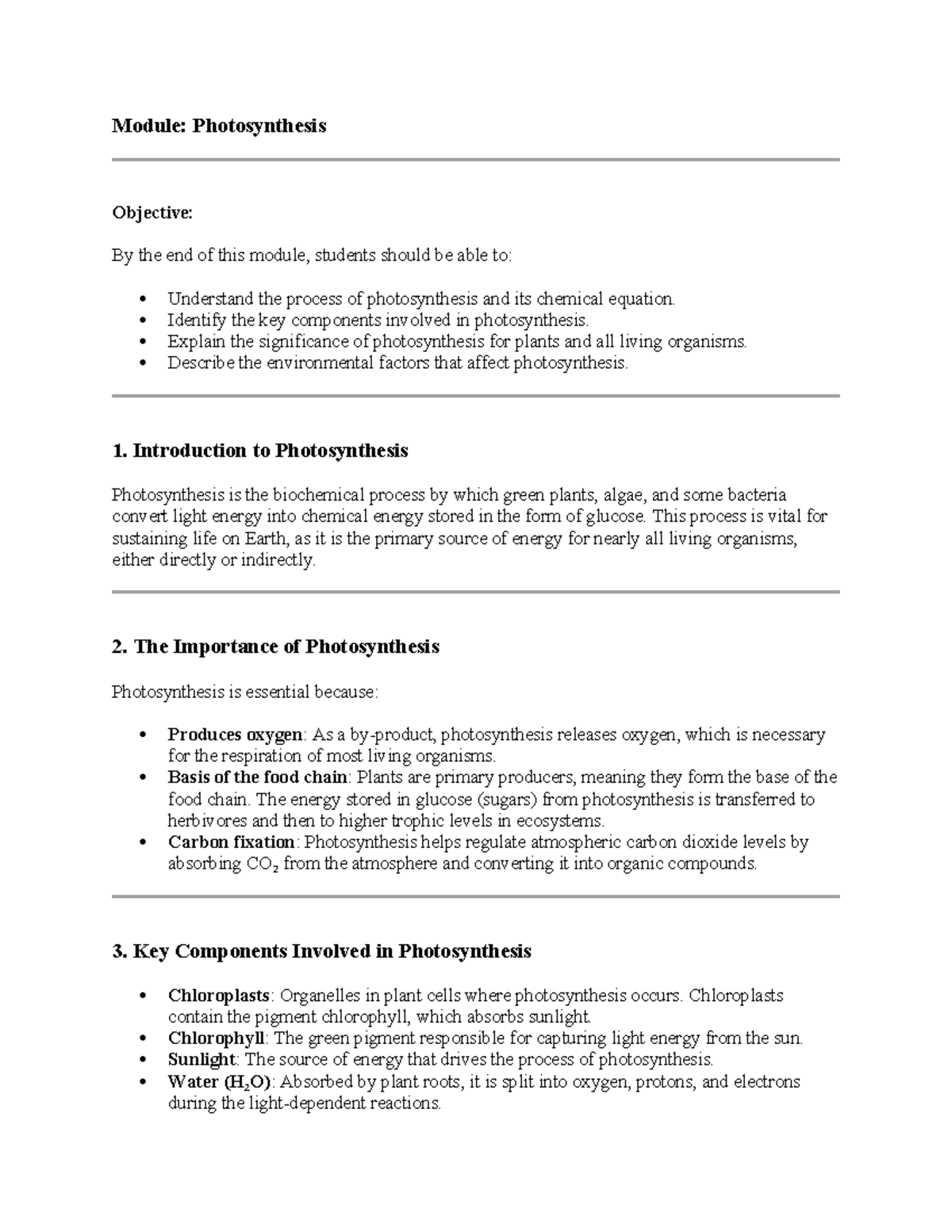 Module: Photosynthesis Overview and Key Concepts for Understanding ...