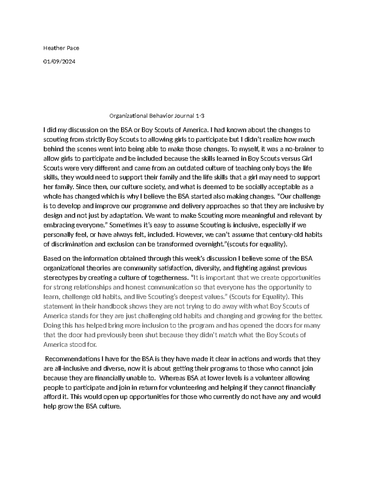 Organizational Behavior Journal 1-3 - Heather Pace 01/09 ...