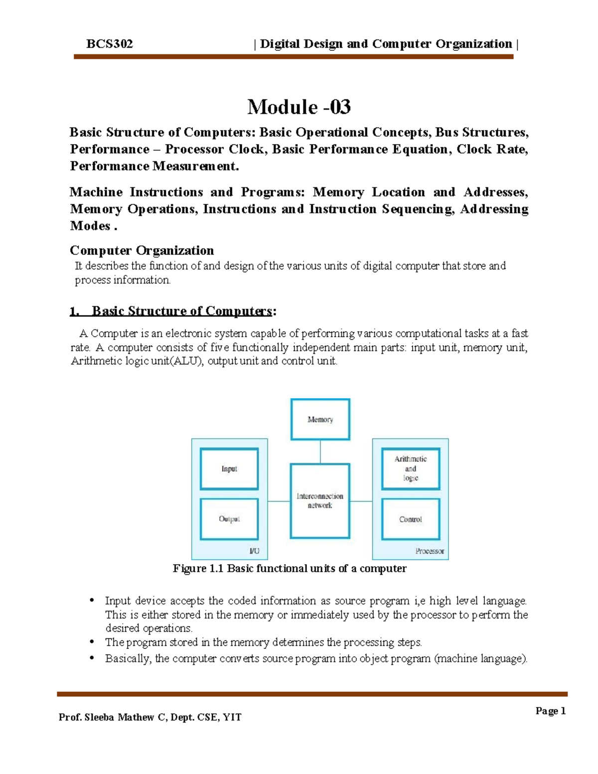 DDCO SEM III Module 3 Exam Notes: Computer Organization & Performance ...