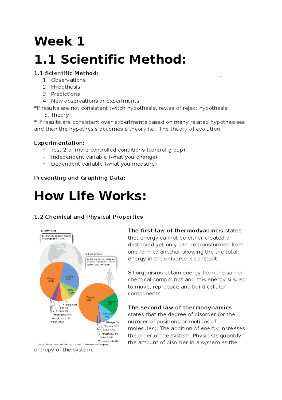 BIO1011 Lecture Notes - Week 1: Scientific Method & Life Basics - Studocu