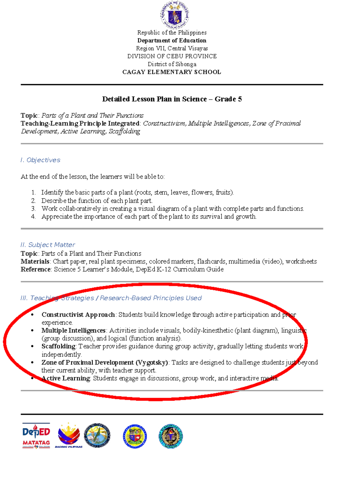 Detailed Lesson Plan in Science 5: Parts of a Plant and Their Functions ...